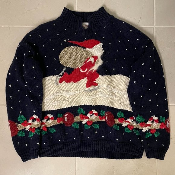 Talbots | Sweaters | Vintage Ice Skating Santa Sweater | Poshmark